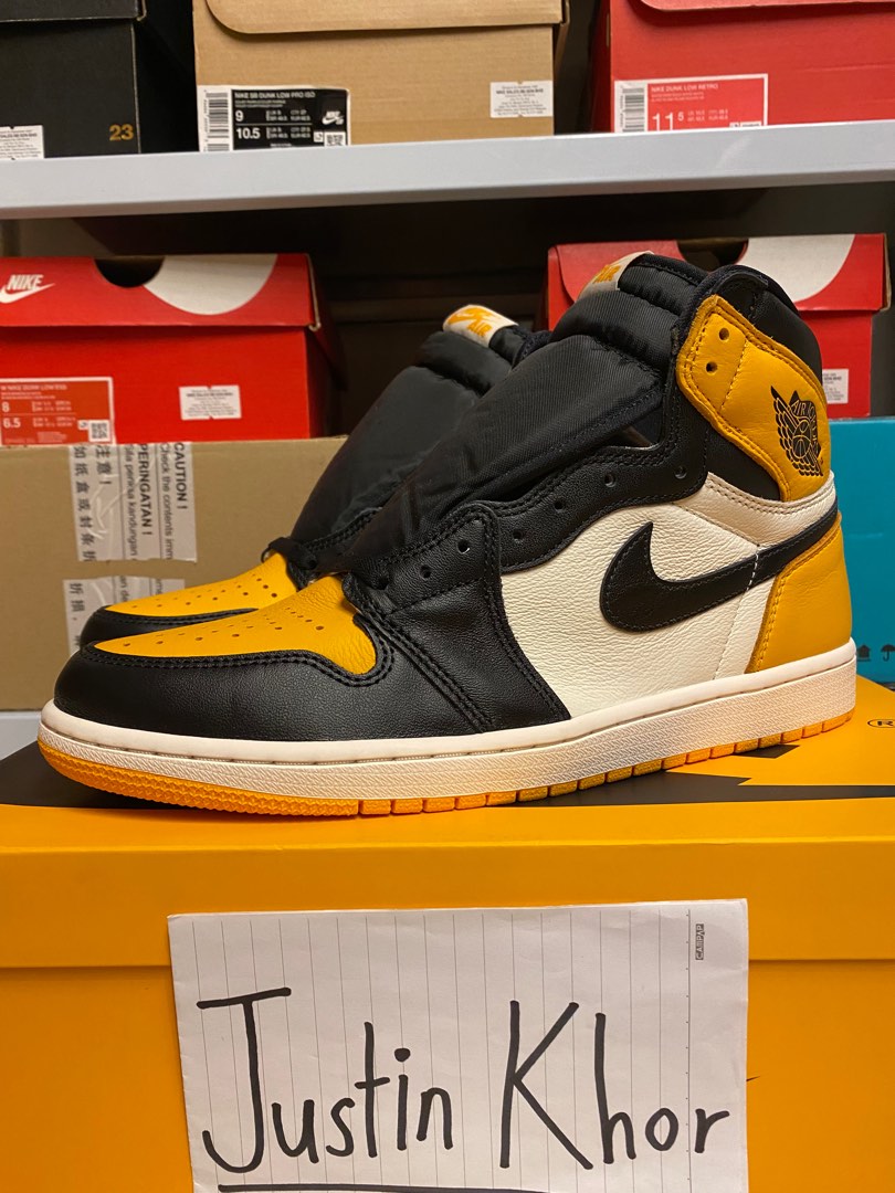 (AJ1) Air Jordan 1 High Yellow Toe Taxi, Men's Fashion, Footwear ...