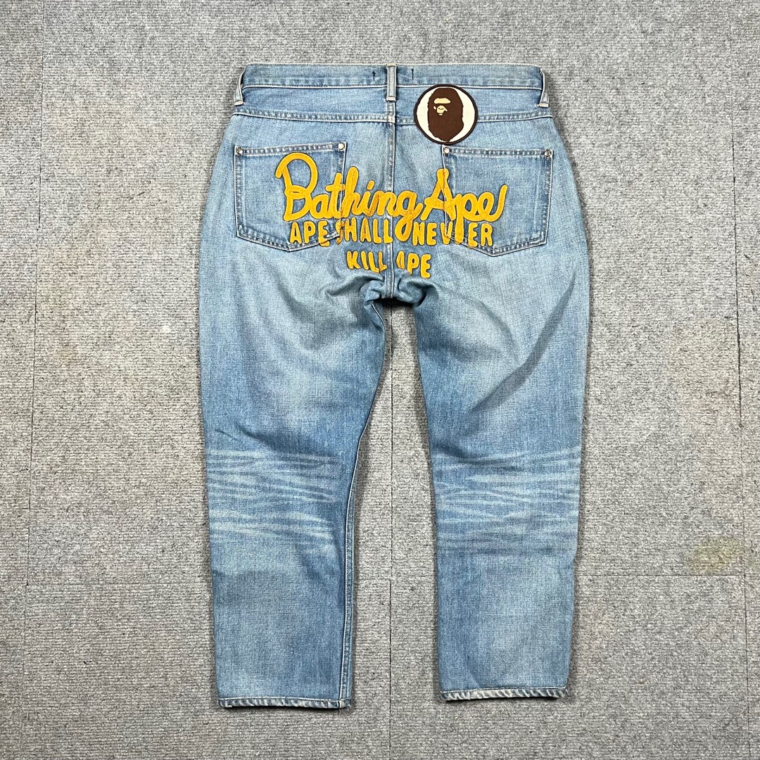 BAPE OG nigo chain embroidered design denim jeans (authentic), Men's ...