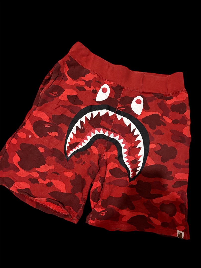 BAPE Red camo shark A Bathing Ape short, Men's Fashion, Bottoms, Shorts ...