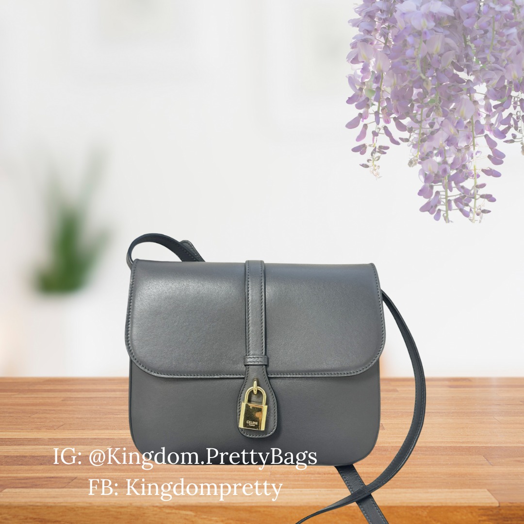 Celine Tabou Medium Size Trio Leather Flap Bag in Grey and Gold ...