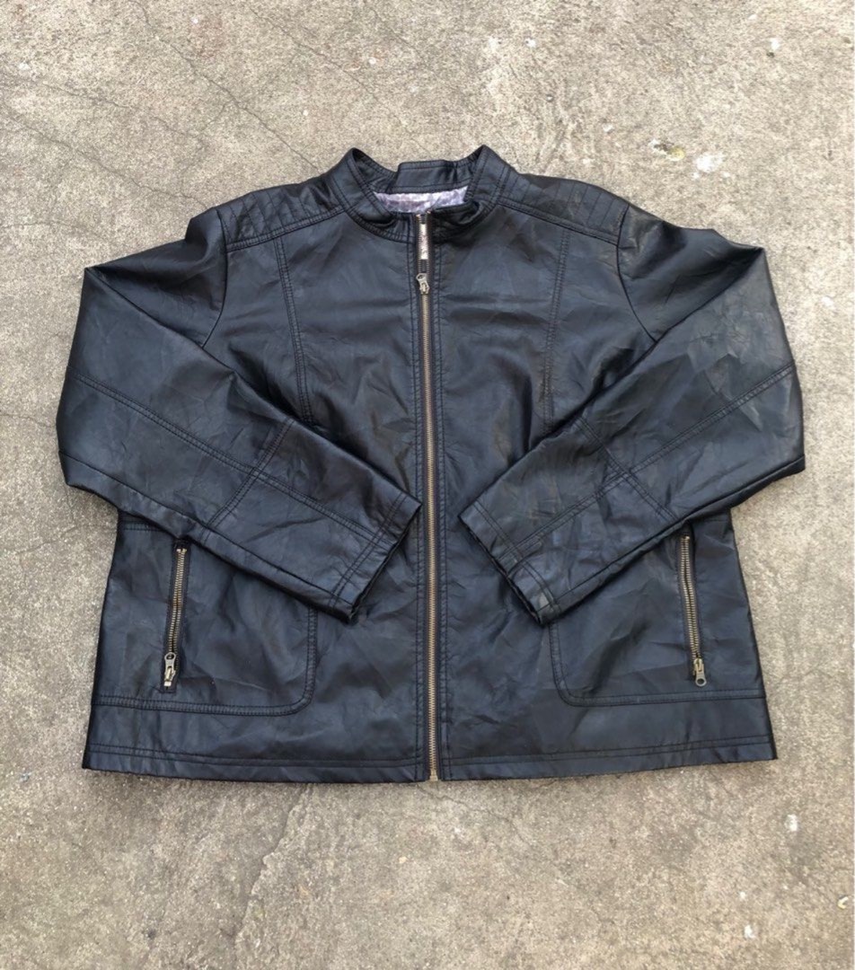 faded glory black boxy leather jacket, Men's Fashion, Coats, Jackets ...