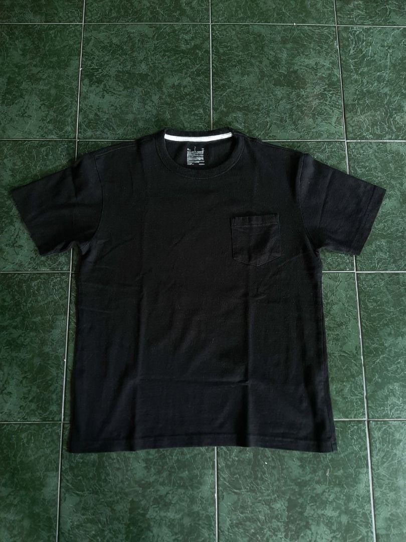 Kaos Muji Japan Blank Tee Boxy Pocket Black not Uniqlo Global Work GU Zara, Fesyen Pria, Pakaian ...