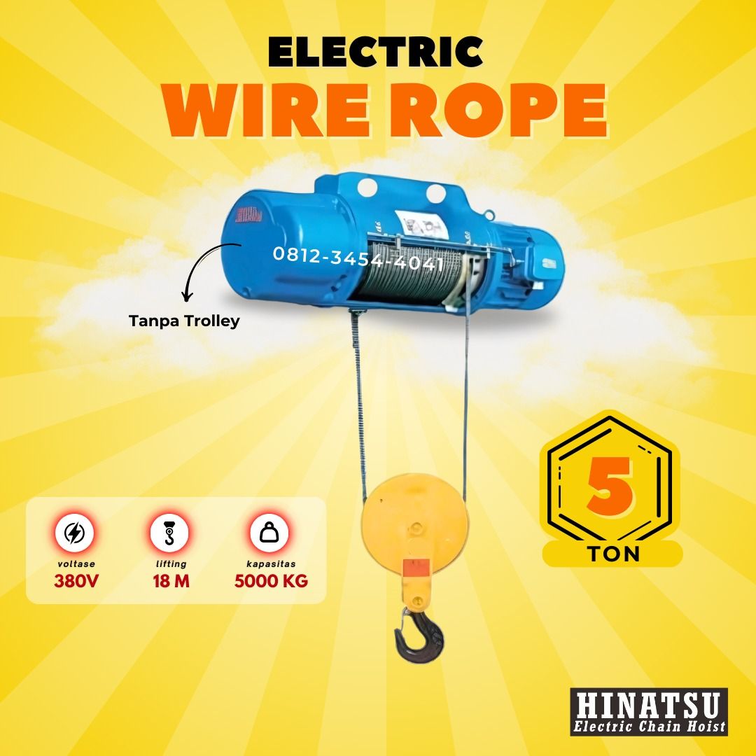 Katrol Listrik Wire Rope 5 Ton Lifting 6 Meter 3 Phase, Elektronik ...