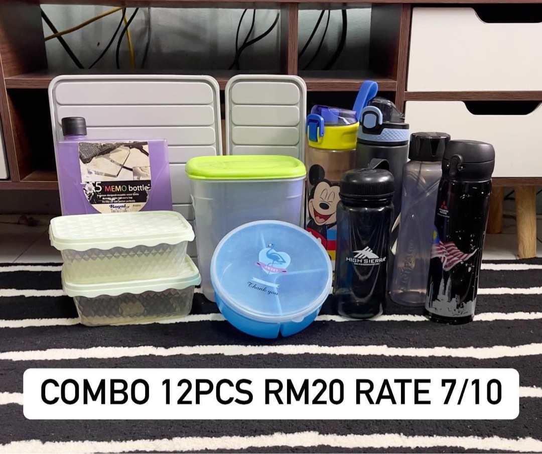 Preloved 12pcs container, bekas makan dan minuman, tumbler, bekas air ...