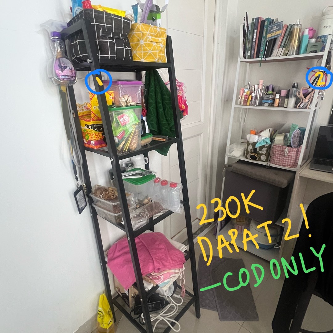 RAK 5 SUSUN BESI HITAM KAYU PUTIH LERBERG LOOK A LIKE, Perabotan Rumah ...