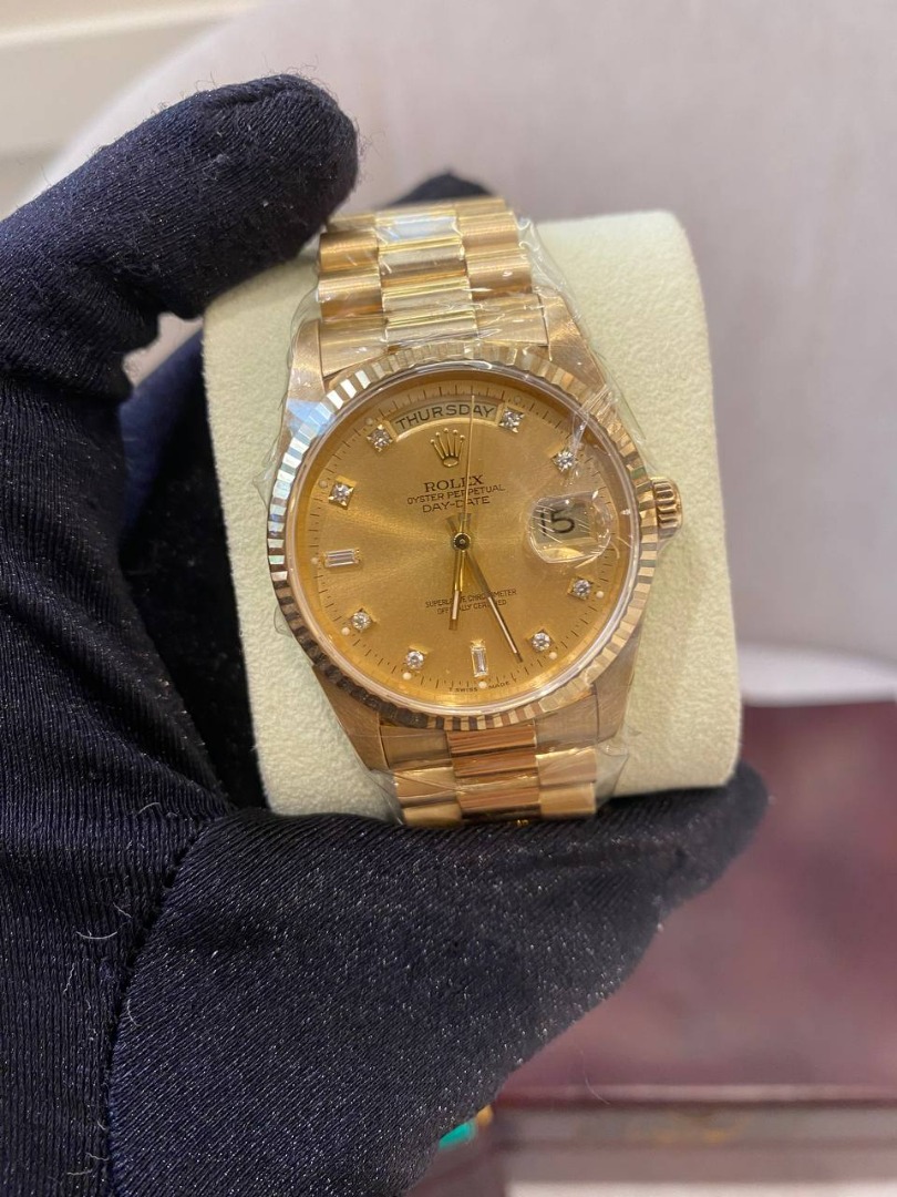 ROLEX DAY-DATE REF 18238 FULL 18K 750 YELLOW GOLD DIAMOND DIAL 36MM AUTOMATIC, Luxury, Watches ...