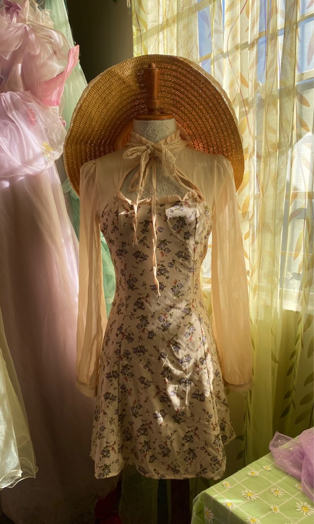 vintage korean floral midi dress, Women's Fashion, Dresses & Sets ...