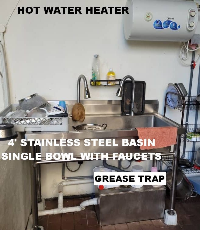 4' Stainless Steel Basin Single Bowl with Faucets, Hot Water Heater ...