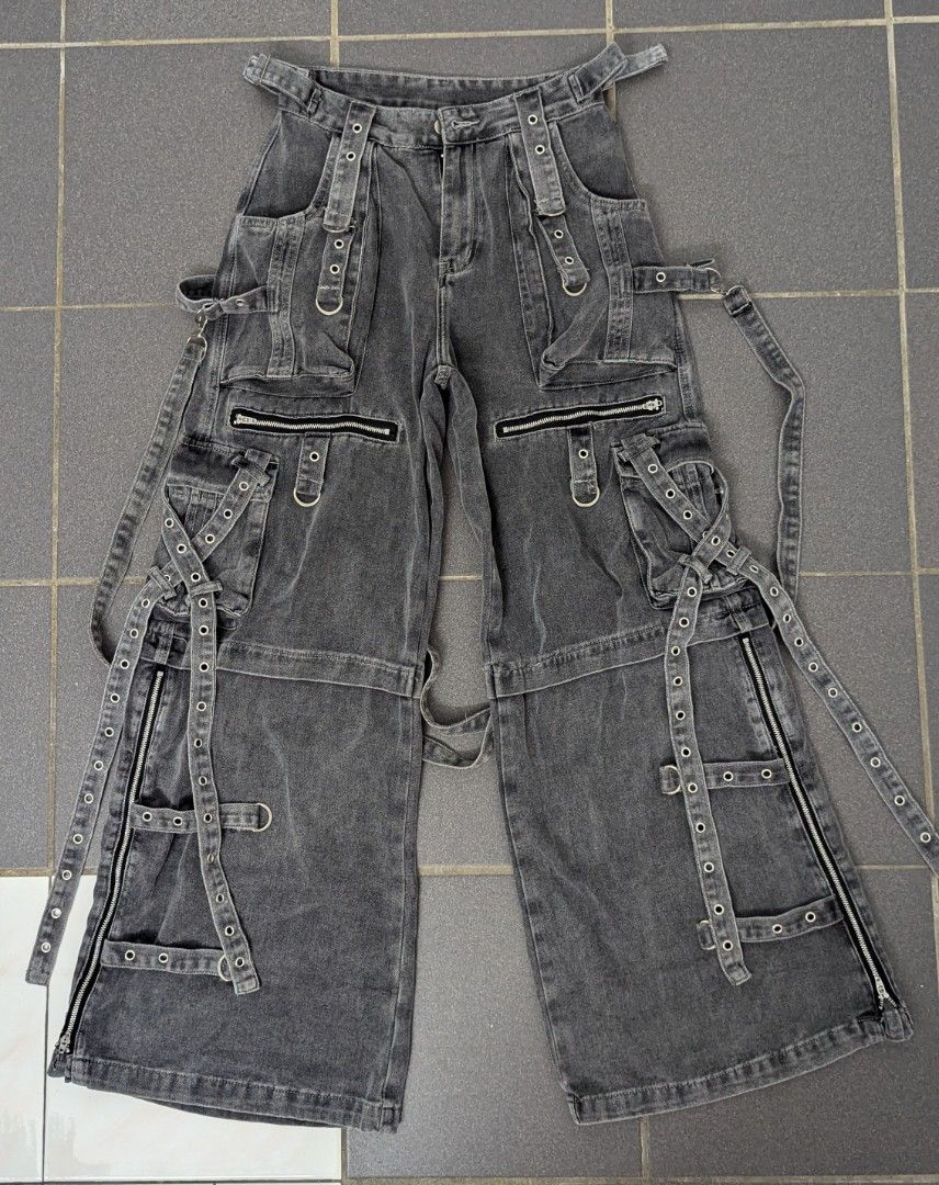 Acid wash bondage pants opium carti inspired jeans grunge punk workwear ...
