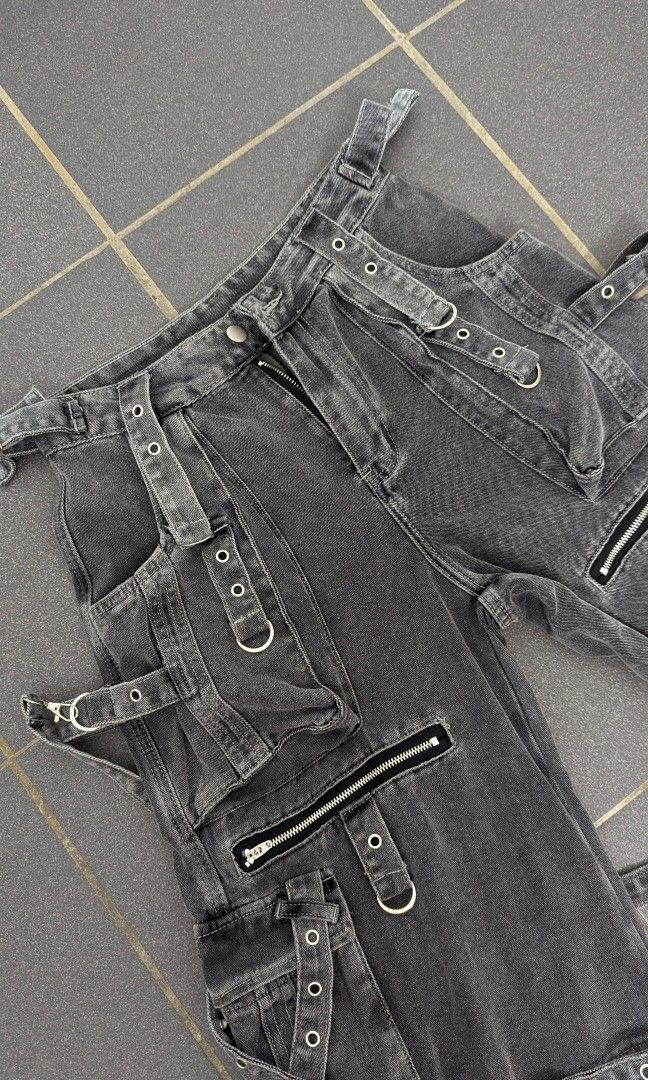 Acid wash bondage pants opium carti inspired jeans grunge punk workwear ...