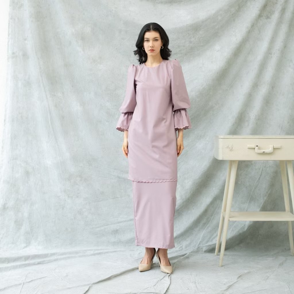 Baju Kurung Puff by Kurung Factory in Fussia (Dusty Purple), Women's ...
