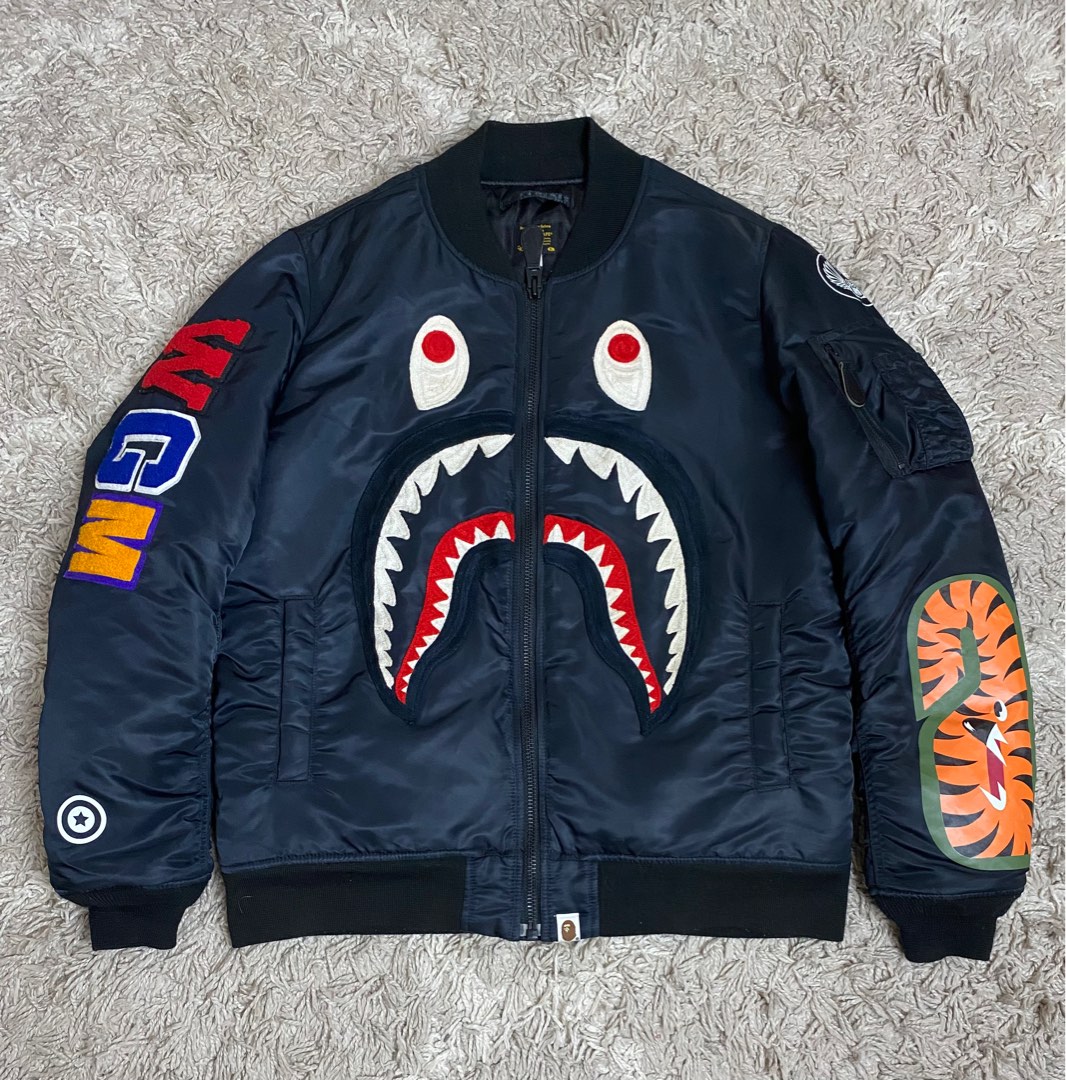 BATHING APE Front Facing Shark MA1 Bomber Flight Jacket, Men's Fashion ...