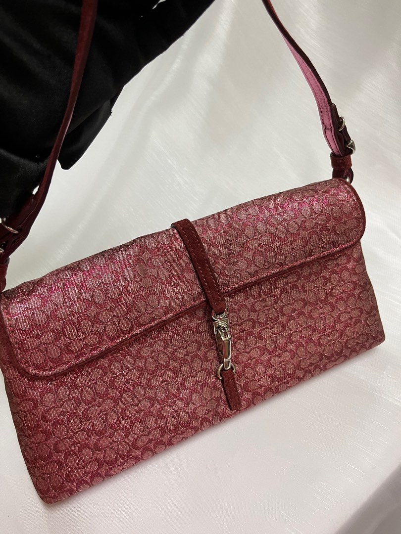 Coach Raspberry Pink Metallic Lurex CC Baguette Clutch Bag Vintage Rare ...