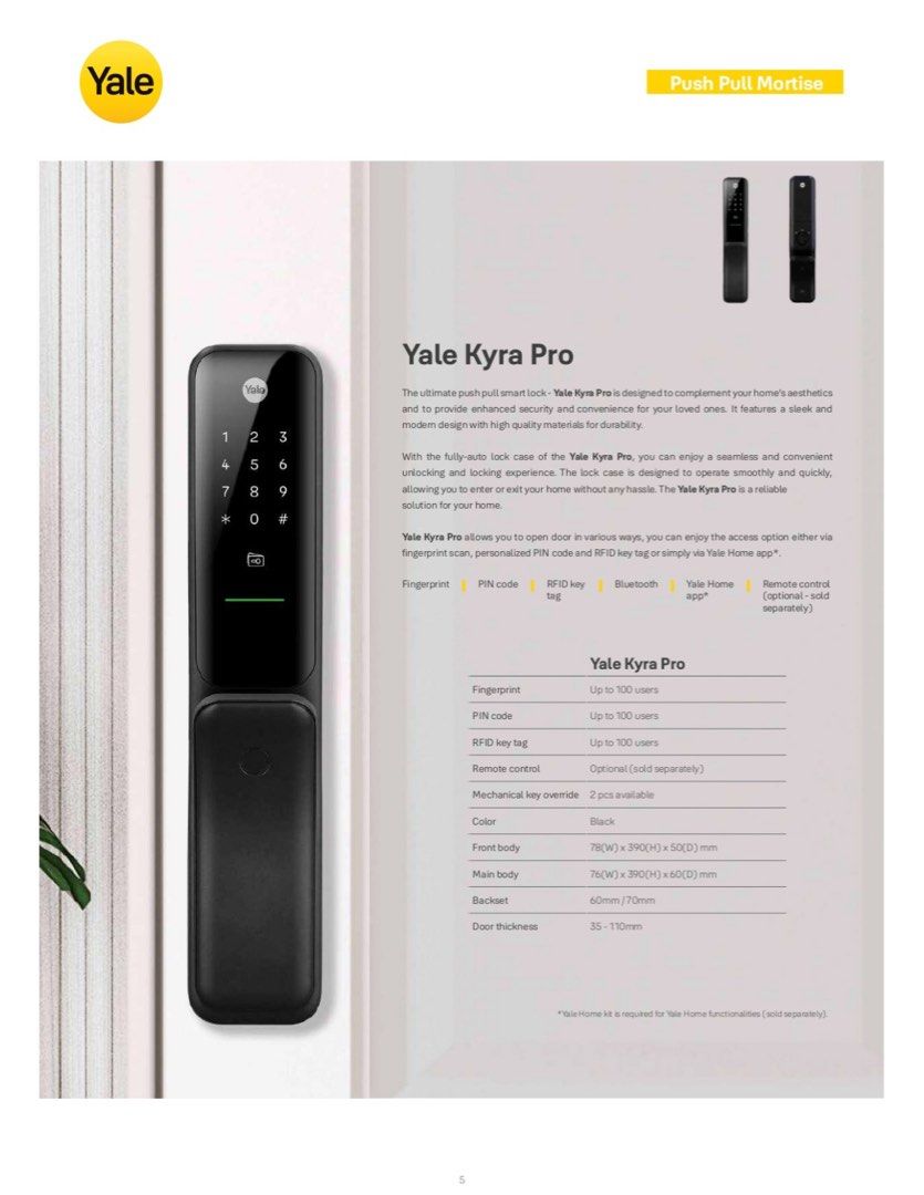 (Condo/BTO/HDB) Yale Kyra Pro Digital Door Lock - Installation Included - Fire Rated - 4 Yrs ...