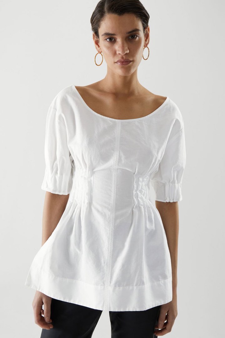 COS gathered scoop neck blouse, Women's Fashion, Tops, Blouses on Carousell