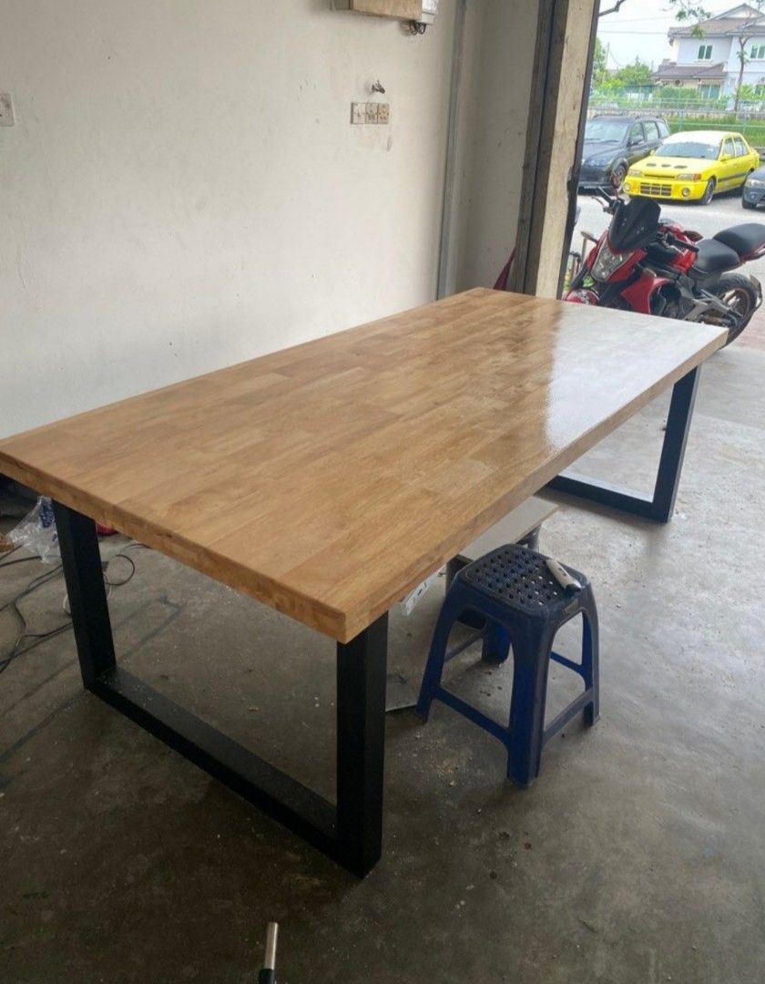Custom solid rubberwood dining table, Furniture & Home Living ...