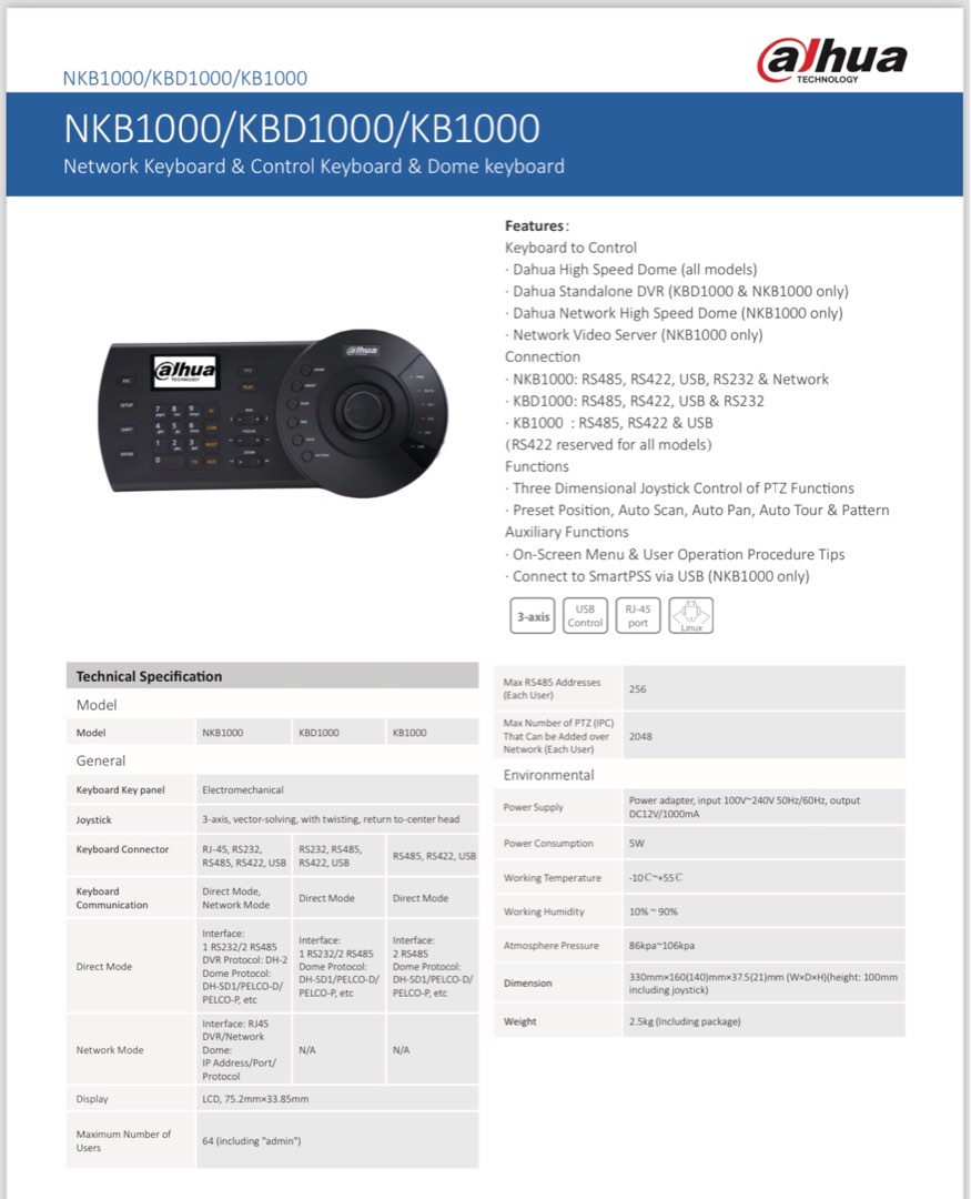 Dahua Network Keyboard PTZ Controller for PTZ Camera - IP Camera ...