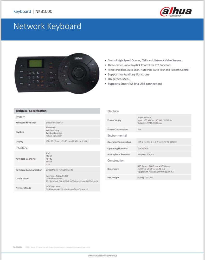 Dahua Network Keyboard PTZ Controller for PTZ Camera - IP Camera ...