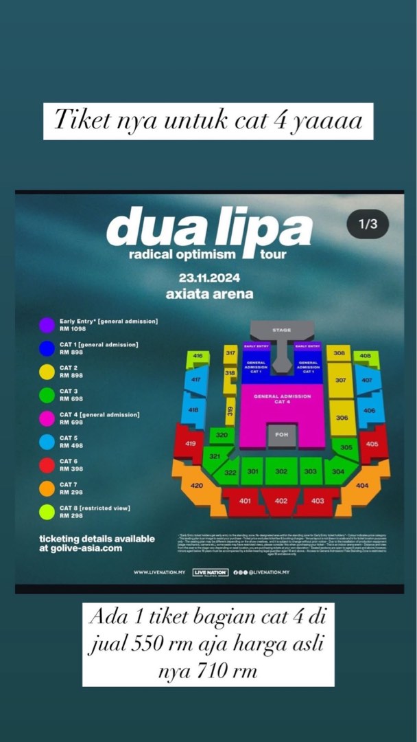 Dua Lipa Ticket Cat 4 RM550 only, Tickets & Vouchers, Event Tickets on ...