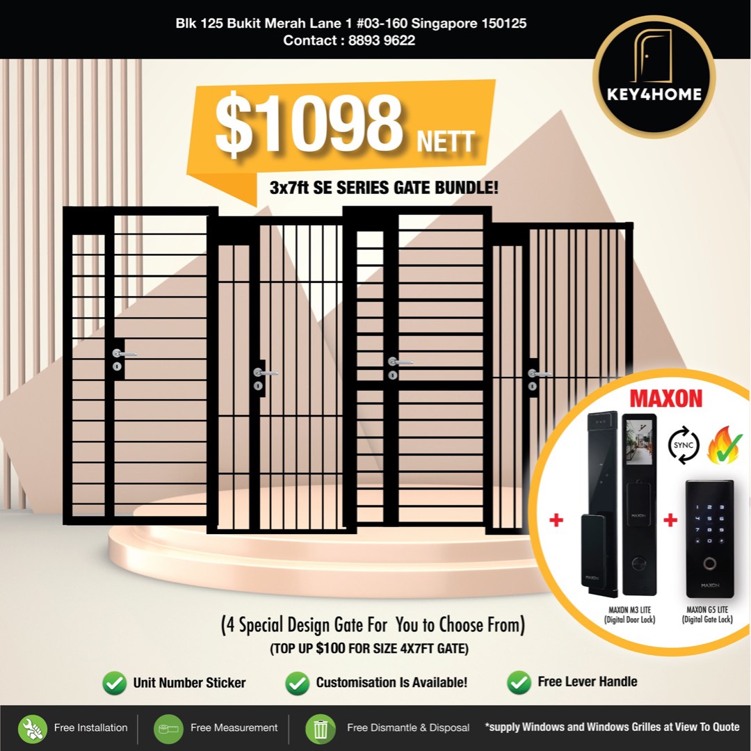 HDB Mild Steel Gate + Maxon G5 Lite Digital Gate Lock + Maxon M3 Lite ...