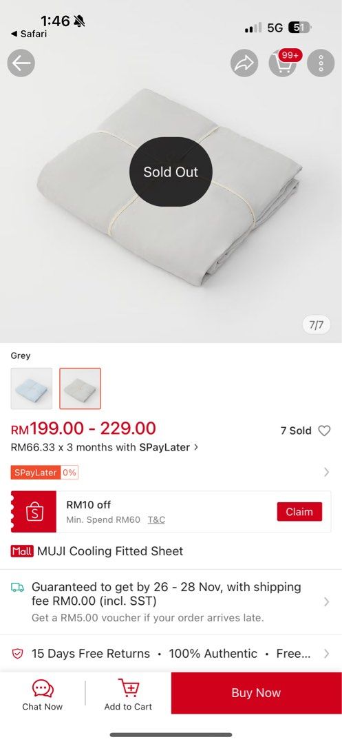 Muji cooling touch bedding grey full set queen, Furniture & Home Living ...