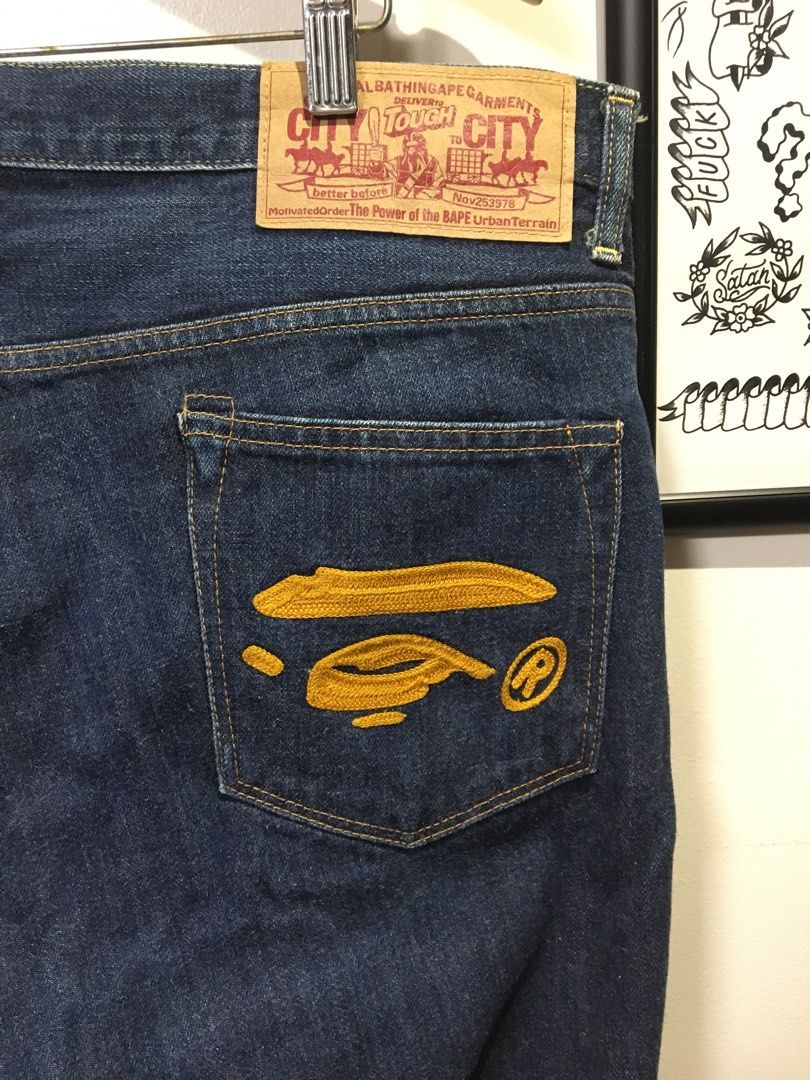 Original BAPE Bathing Ape Chain Stitch Selvedge Denim Jeans, Men's ...
