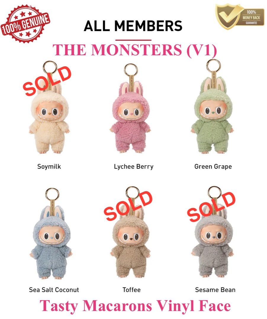 Original Popmart THE MONSTERS Labubu V1 Tasty Macarons Vinyl Face Blind Box Soymilk Lychee Berry ...