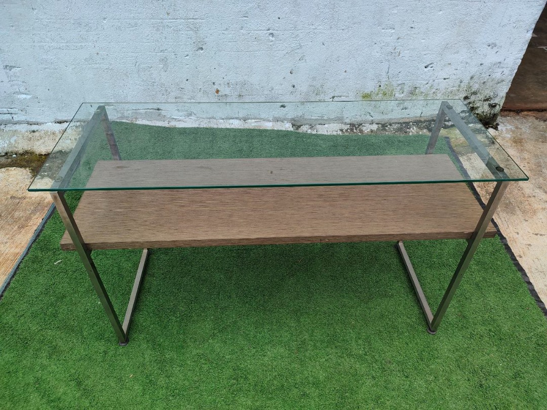 R50-E Almari TV Bench Stainless Steel Base Glass Top Console Table ...