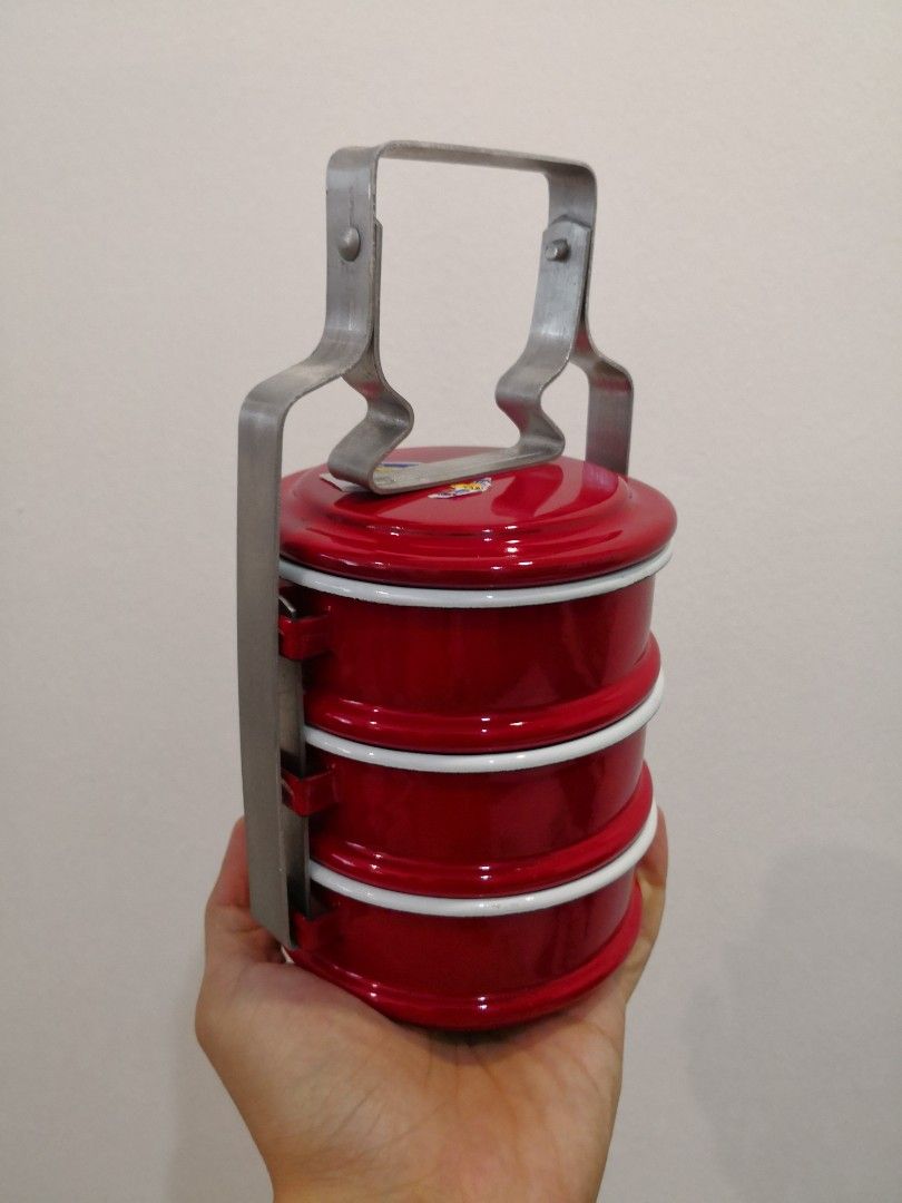Rare Red Tiffin Carrier 3-tier Lunch Box Enamel Chinese New Year Gift ...