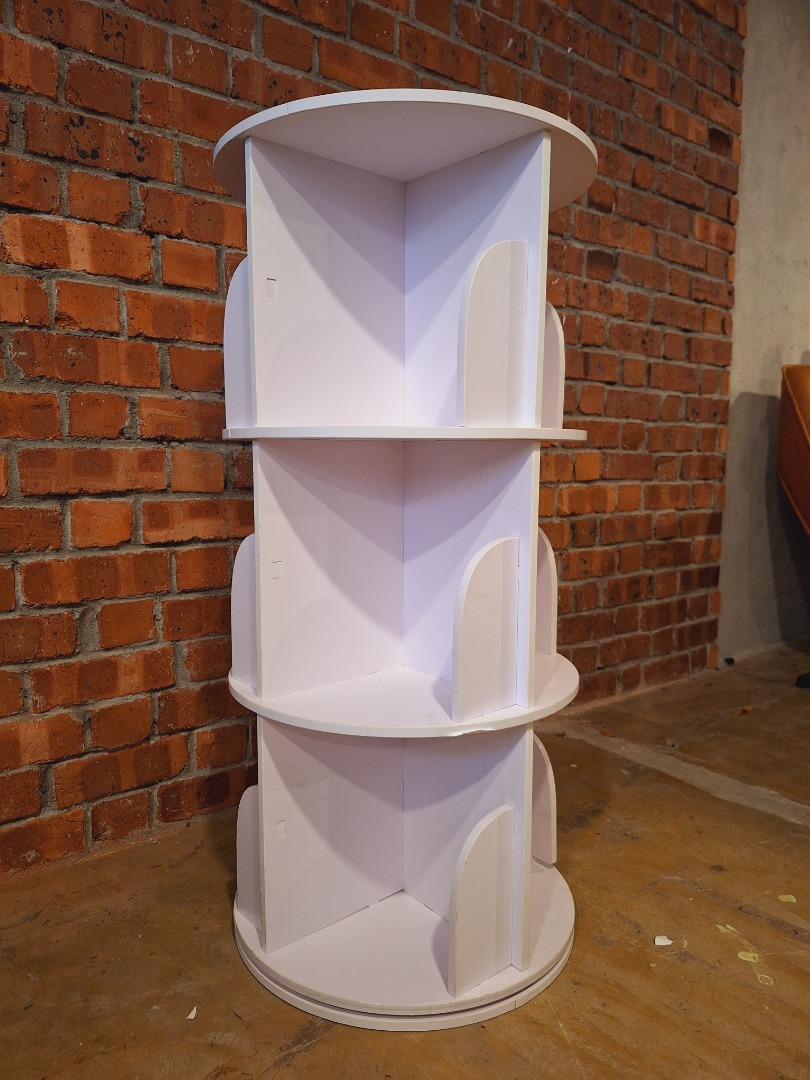 Scandi Minimalist Cylindrical White Wooden Rotating Bookshelf | Rak ...
