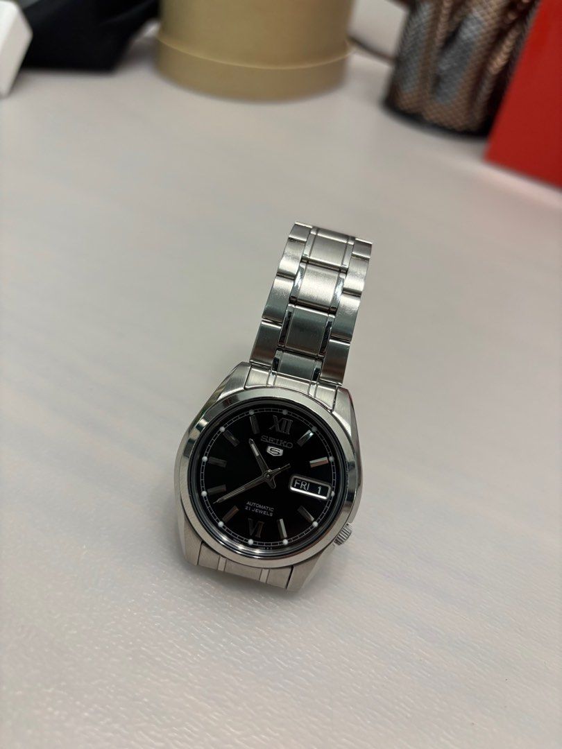 SEIKO 5 "21 JEWELS" BLACK DIAL AUTOMATIC WATCH FOR MEN SNKL55K1, Men's ...