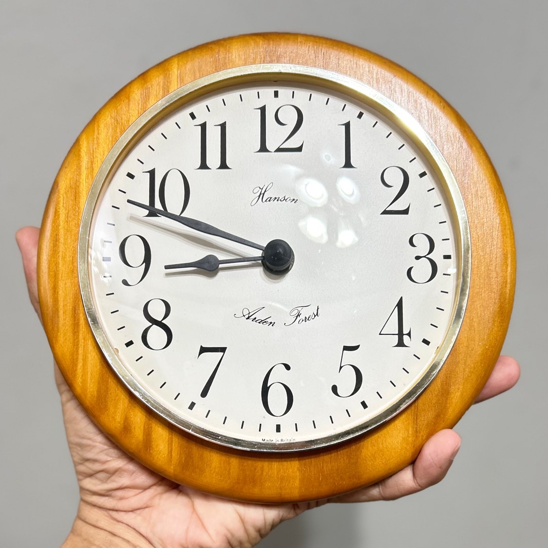 Vintage Hanson Arden Forest Wooden Wall Clock Japan Quartz Movement jam ...