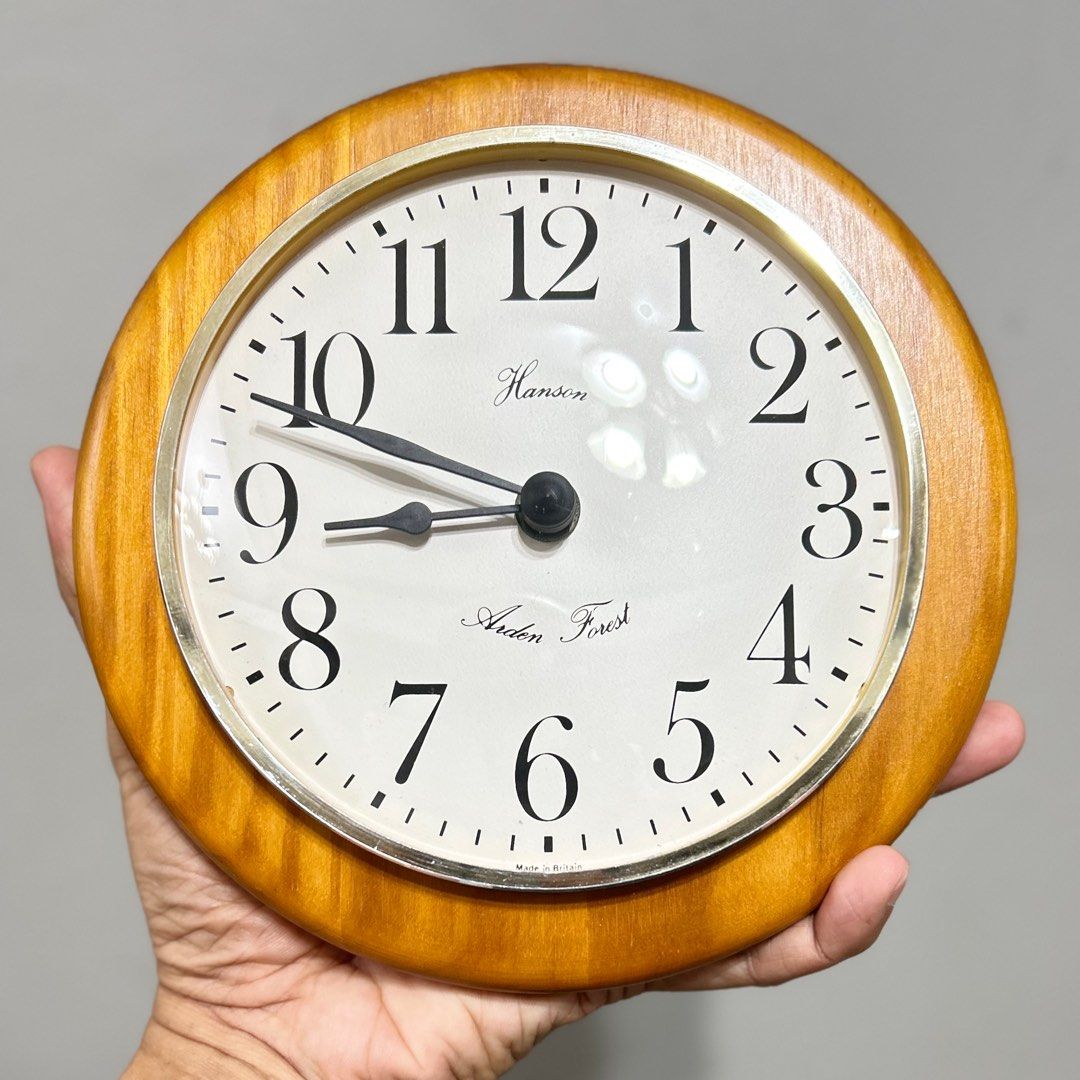 Vintage Hanson Arden Forest Wooden Wall Clock Japan Quartz Movement jam ...
