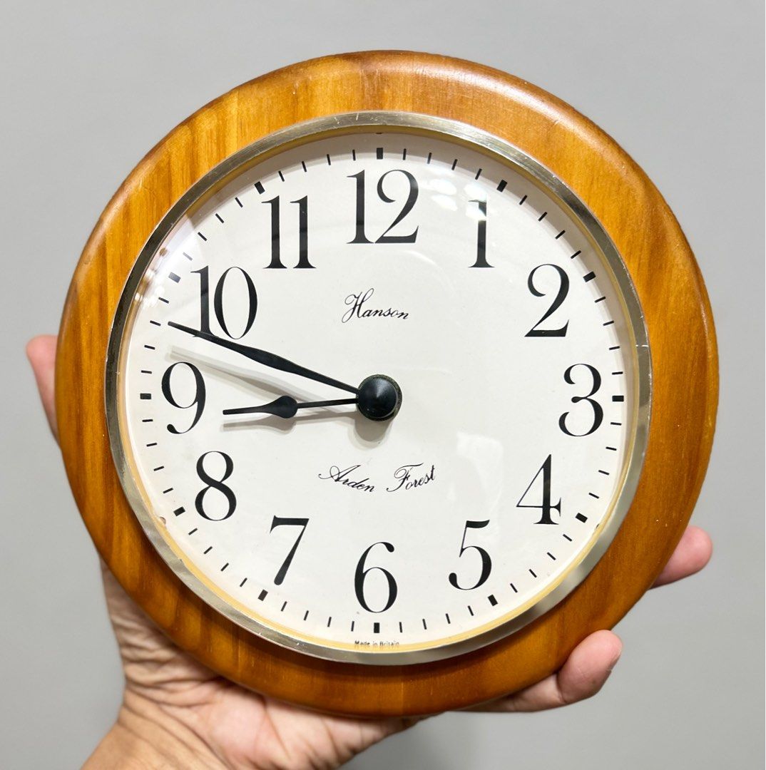 Vintage Hanson Arden Forest Wooden Wall Clock Japan Quartz Movement jam ...