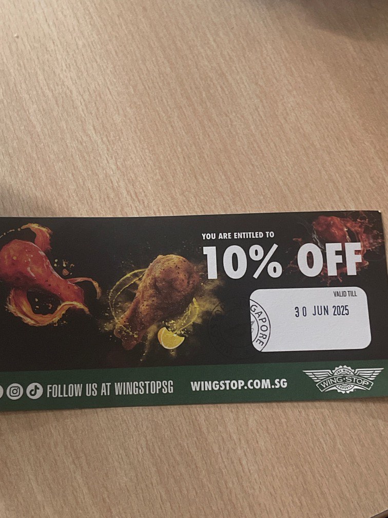 Wingstop 10% discount voucher, Tickets & Vouchers, Vouchers on Carousell