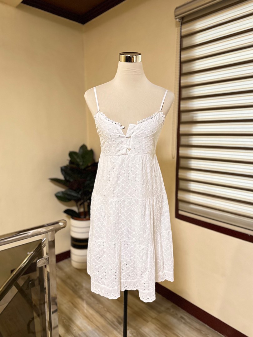 XXS-S Dainty Bustier Coquette Sawako Eyelet White Mini Dress, Women's ...