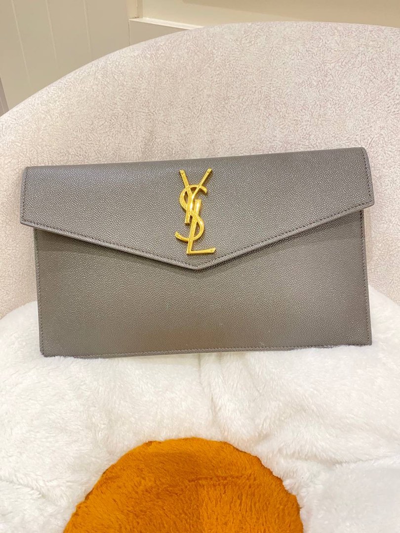 YSL SAINT LAURENT DARK GREY LEATHER MEDIUM UPTOWN CLUTCH, Luxury, Bags ...