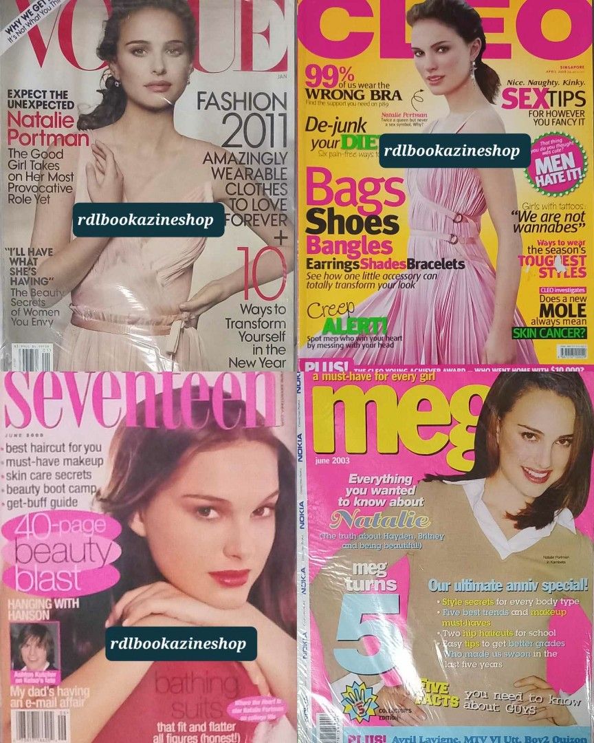 4 pcs Natalie Portman Magazine covers (Vogue, Cleo, Seventeen, Meg)/ Sold as Set, Hobbies & Toys ...