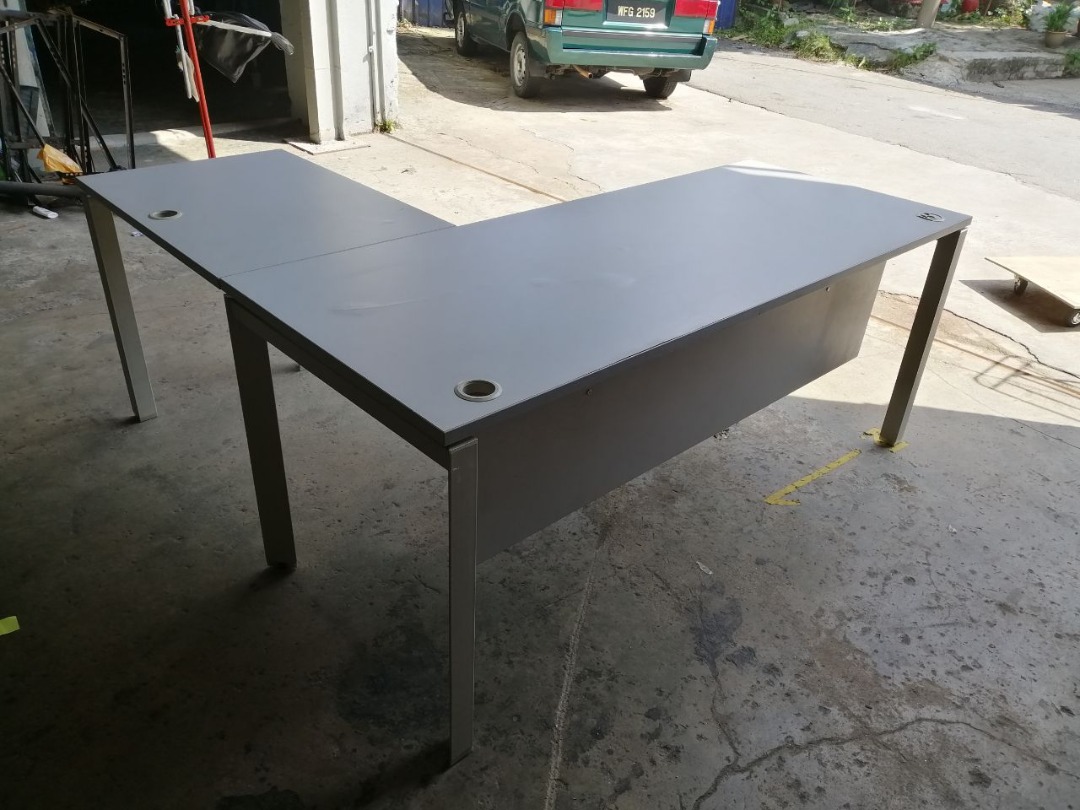 A576 Meja Tulis L-shape Executive Table Steel Base Grey * Table Top ...