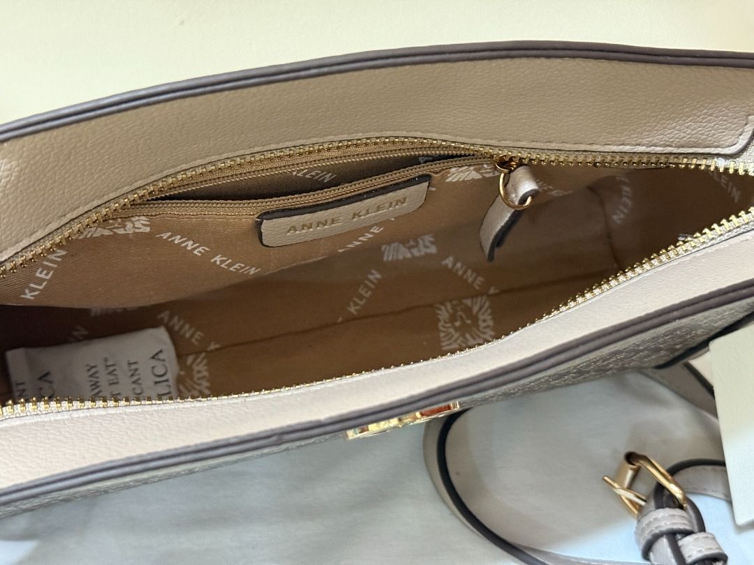 ANNE KLEIN AK STONE BROWN ROUND EDGE LOGO CROSSBODY SLING BAG PURSE $68 ...