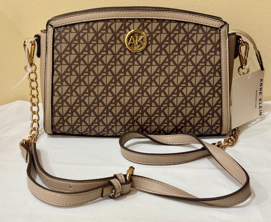ANNE KLEIN AK STONE BROWN ROUND EDGE LOGO CROSSBODY SLING BAG PURSE $68 ...