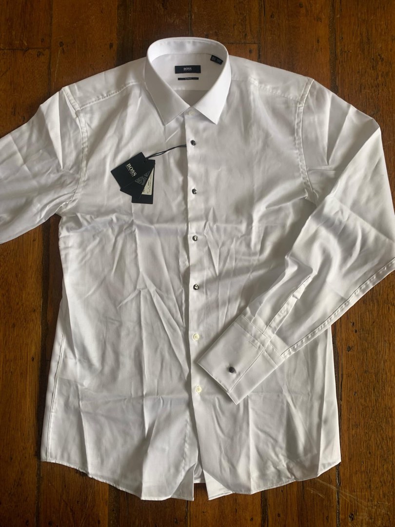 Boss Jasper Pique Slim Fit Tuxedo Shirt, Men's Fashion, Tops & Sets ...