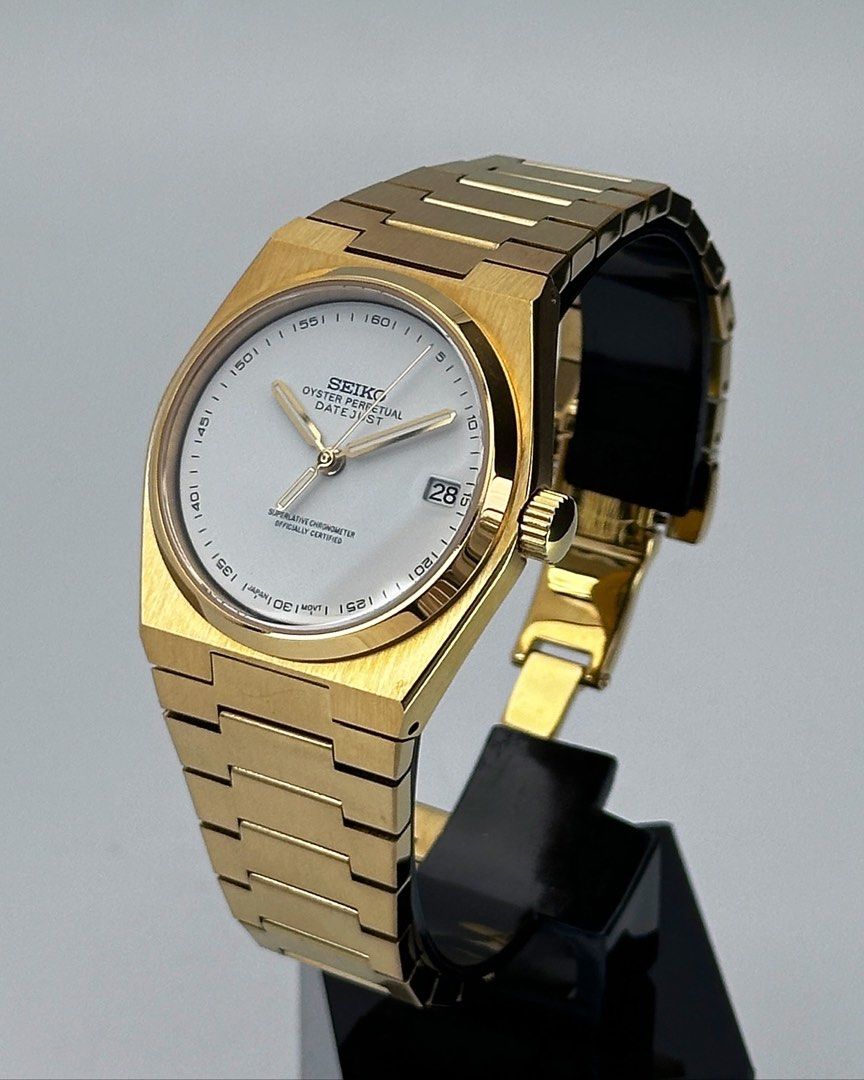 Custom Seiko Mod 37mm White Gold Datejust PRX Automatic Watch, Men's ...