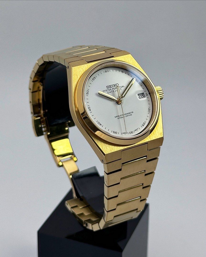 Custom Seiko Mod 37mm White Gold Datejust PRX Automatic Watch, Men's ...