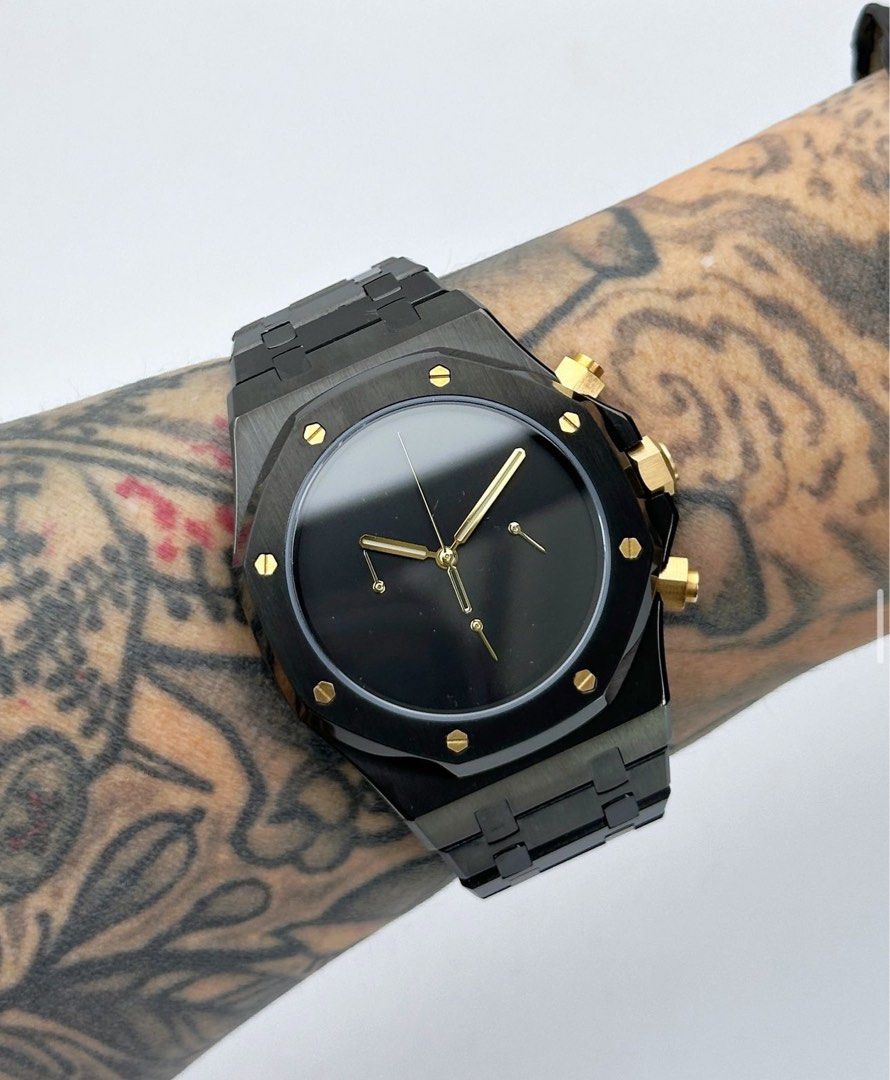 Custom Seiko Mod 42mm Sterile Black Gold AP Quartz Chronograph Watch ...