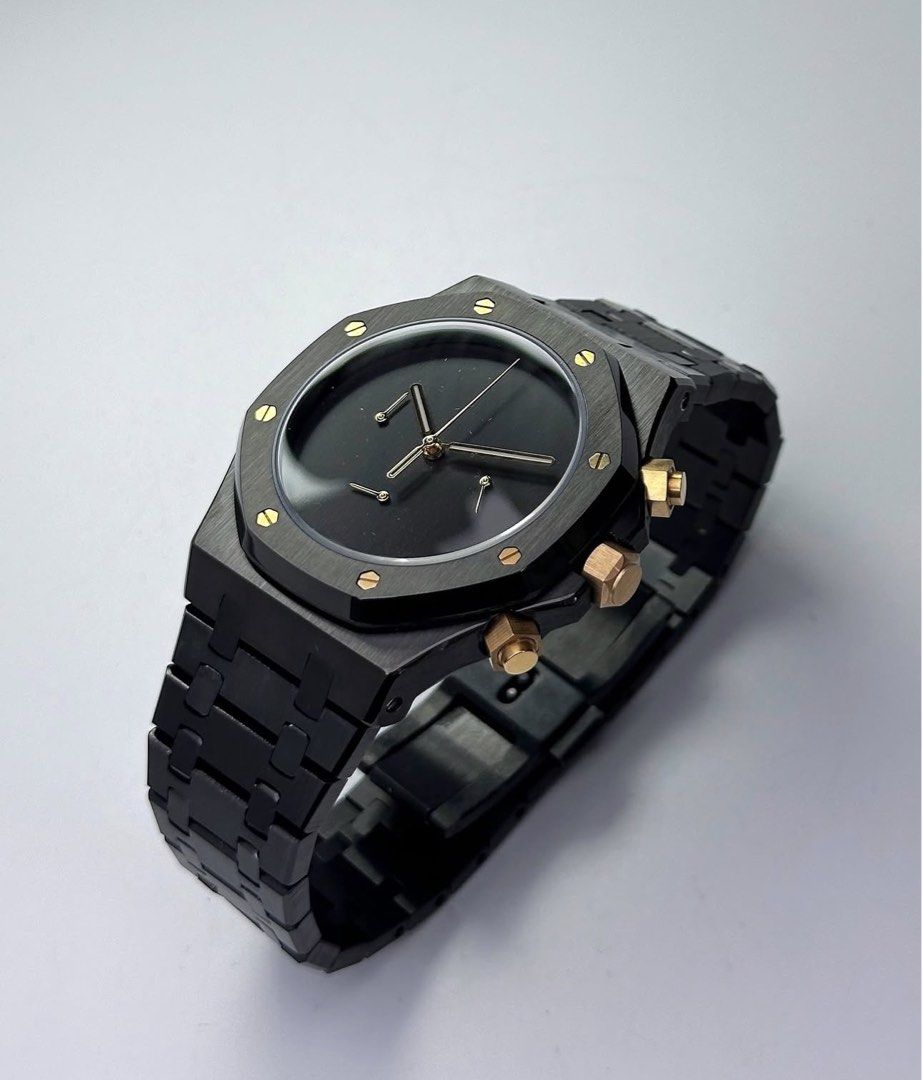Custom Seiko Mod 42mm Sterile Black Gold AP Quartz Chronograph Watch ...