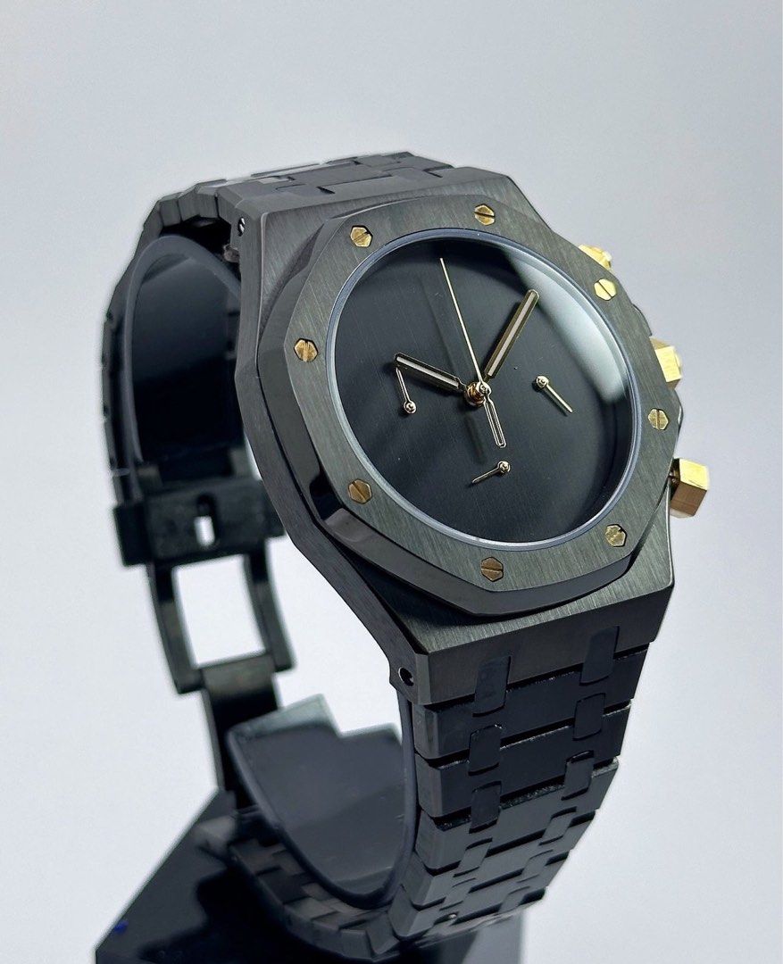 Custom Seiko Mod 42mm Sterile Black Gold AP Quartz Chronograph Watch ...