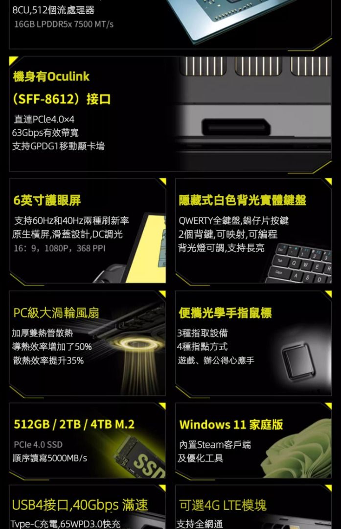 GPD WIN4 2024掌上遊戲機 掌機 6.0英吋迷你電腦 便攜式手持遊戲機 高性能Windows11 微型筆記型電腦, 電子遊戲 ...