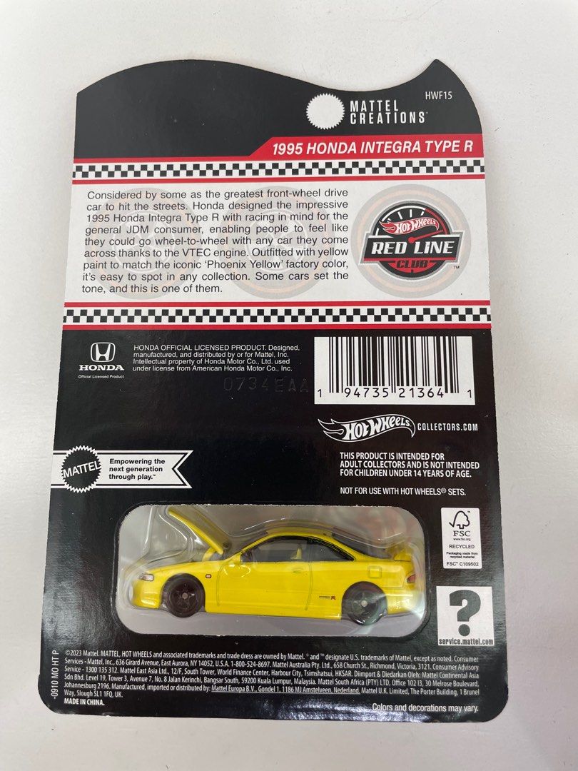 Hot Wheels 2024 RLC Exclusive 1995 Honda Integra Type-R Yellow, Hobbies ...