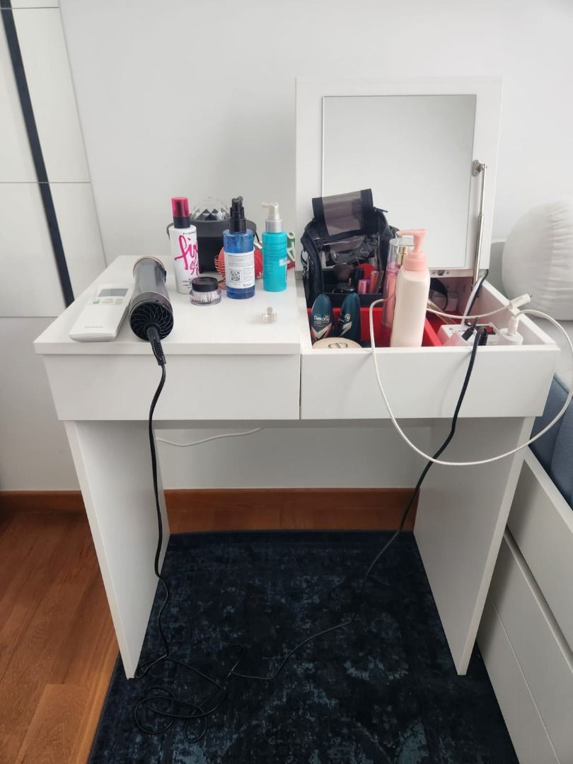 IKEA 'BRIMNES' White Dressing Table + 'PERJOHAN' Chair with storage ...
